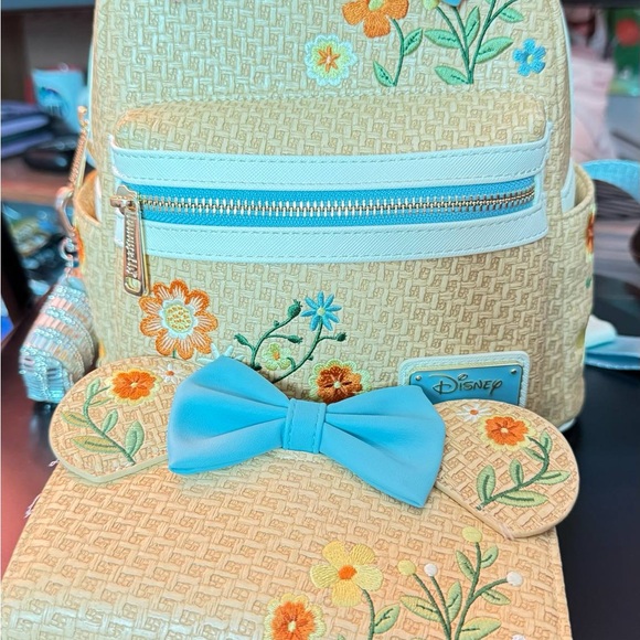 Disney | Bags | Disney Tan And Blue Floral Embroidered Bag | Poshmark